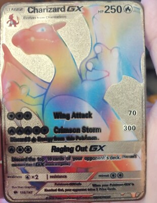 Rainbow Charizard GX - Gold Metal Charizard Pokemon Card | eBay