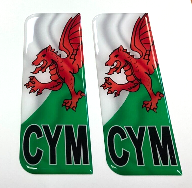 Domed CYM Wales Flag Vehicle Number Plate Stickers - 39mm - HIGH GLOSS ...