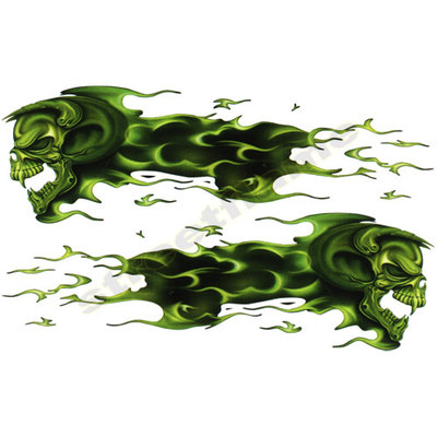 Flaming Green Skull Set Decals Stickers MOTORCYCLES CAR | eBay