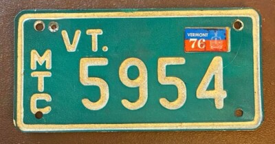 Vermont 1976 MOTORCYCLE License Plate # 5954 | eBay