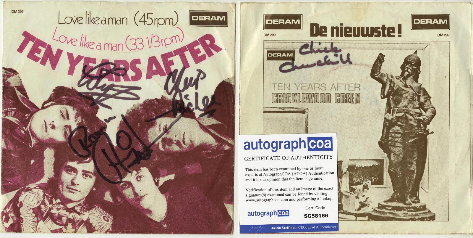 Ten Years After 7" Vinyl Record SIGNED ACOA Alvin Lee, Chick, Ted & Ric ...