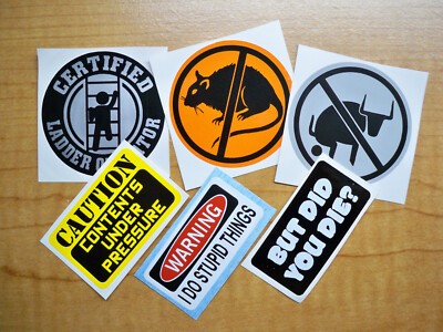 6 Funny Hard Hat Stickers No Rats Bull BS Ladder Operator Stupid Things ...