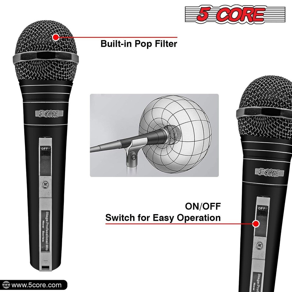 5Core XLR Microphone Dynamic Mic Karaoke Singing Studio Mics Handheld ...