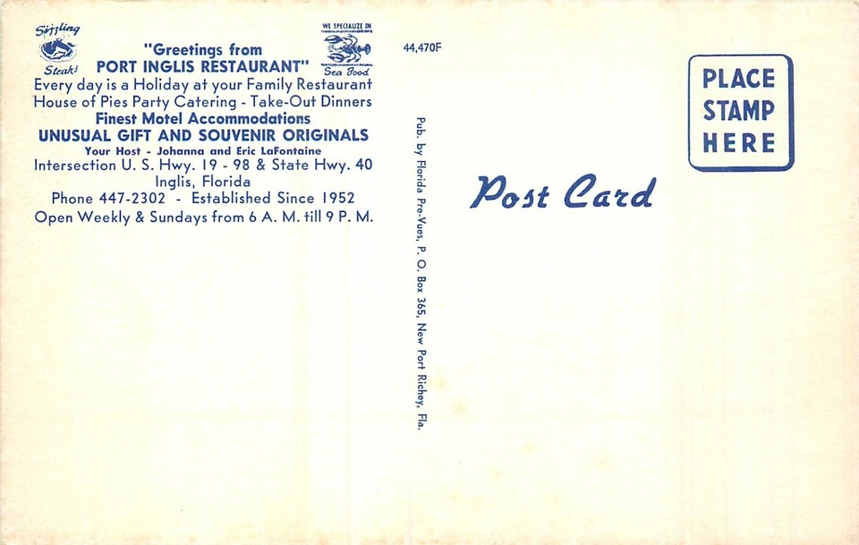 INGLIS, FLORIDA - PORT INGLIS RESTAURANT& HOTEL - VINTAGE POSTCARD VIEW ...