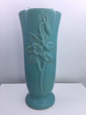 VTG - VAN BRIGGLE TURQUOISE ART POTTERY VASE 9” FLOWER & BUD (I977) | eBay