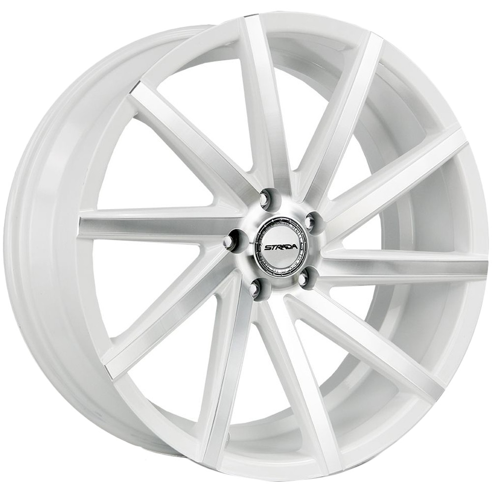 (Set-4) Strada S41 Sega 20x8.5 5x112 +35mm White/Machined Wheels Rims ...