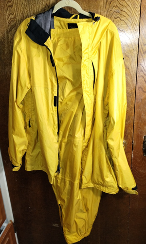 Vintage XL ORIGIN yellow rain suit outdoor camping fishing pants jacket ...