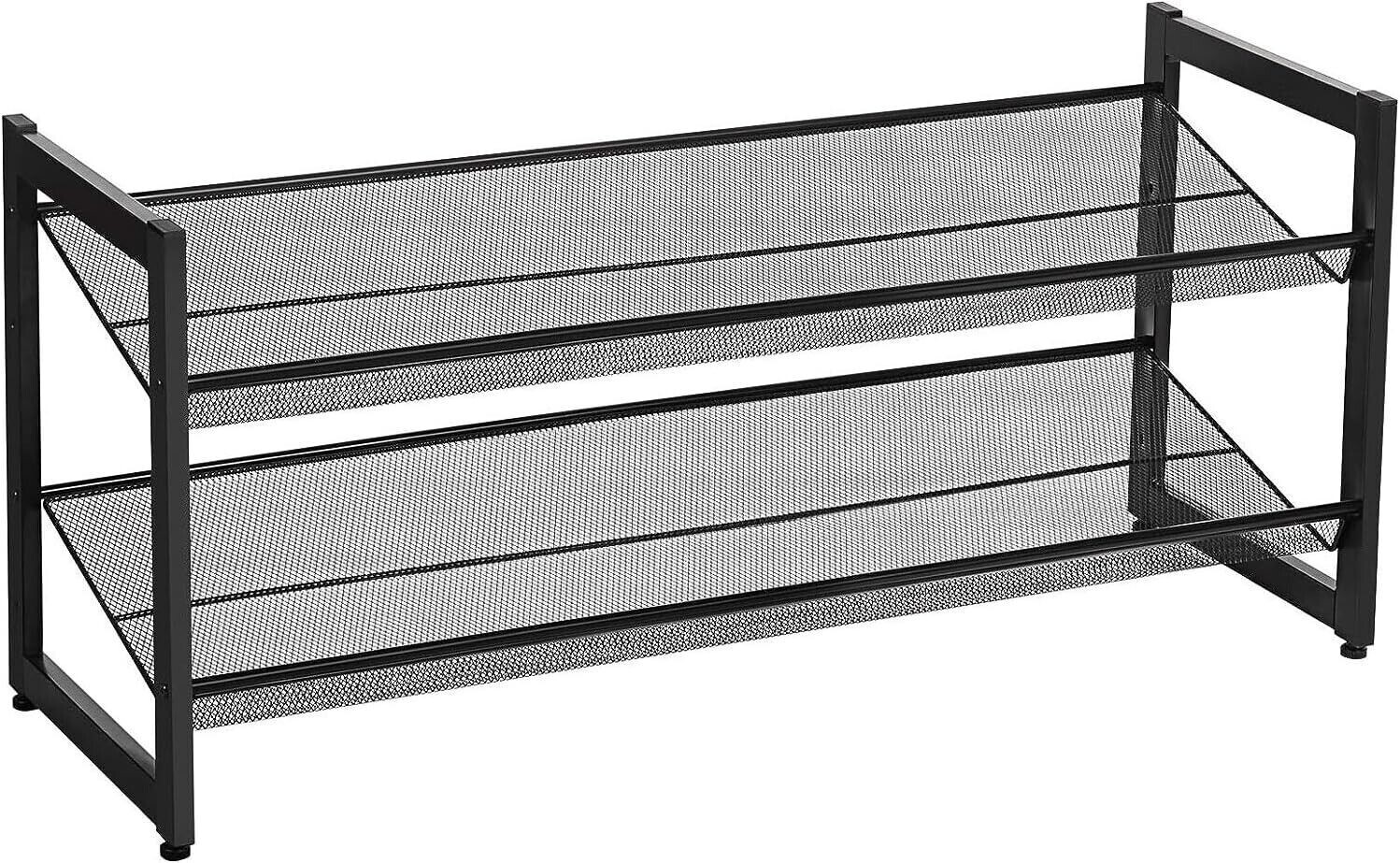 2-Tier Multi-Functional Stackable Metal Mesh Shoe Rack Storage ...