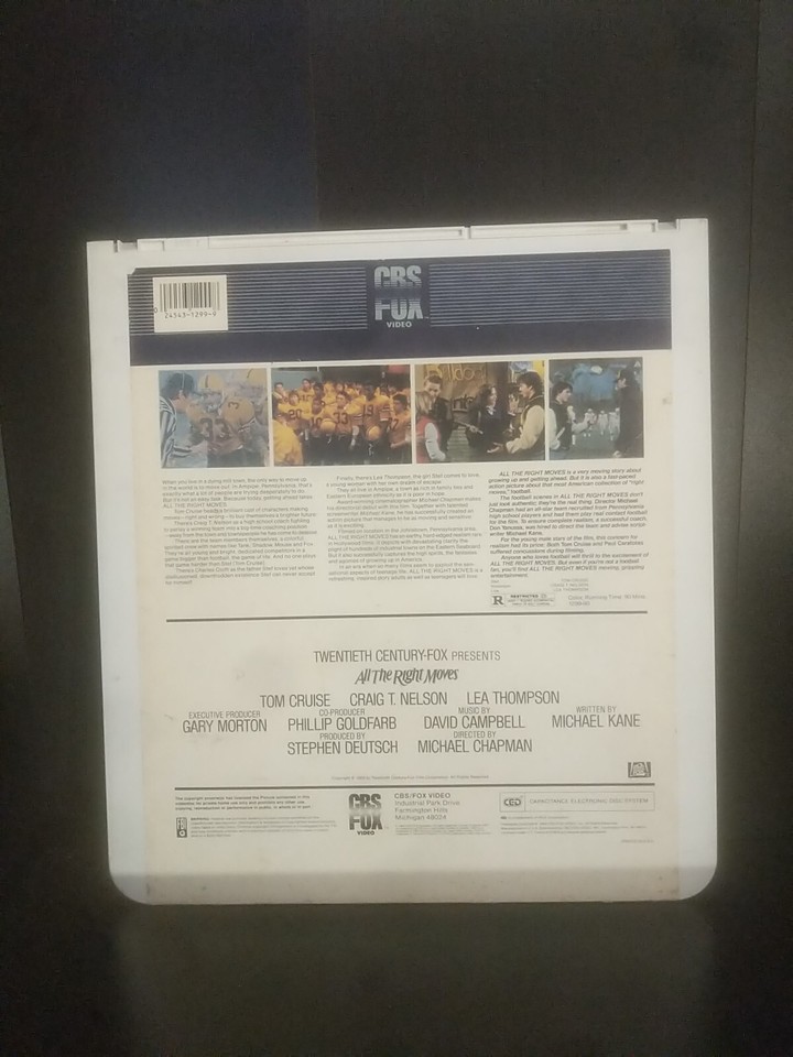 CBS FOX VIDEO "ALL THE RIGHT MOVES" TOM CRUISE RCA SelectaVision CED ...