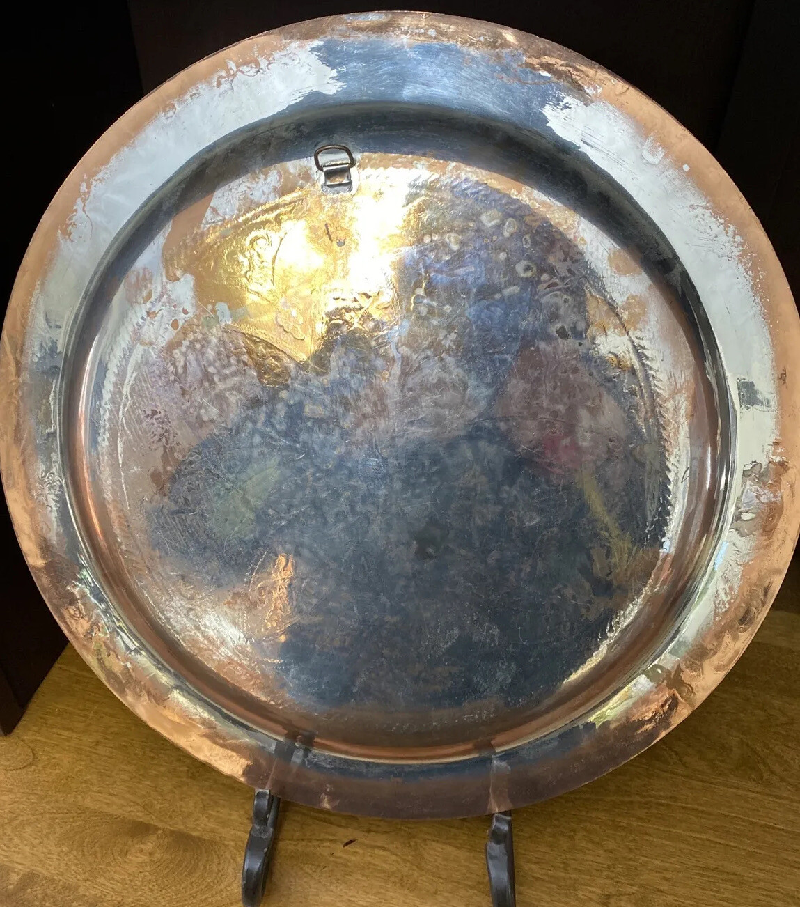 Two Tone Metal Copper/Silver Color Embossed Blue Accents ~16” Plate ...