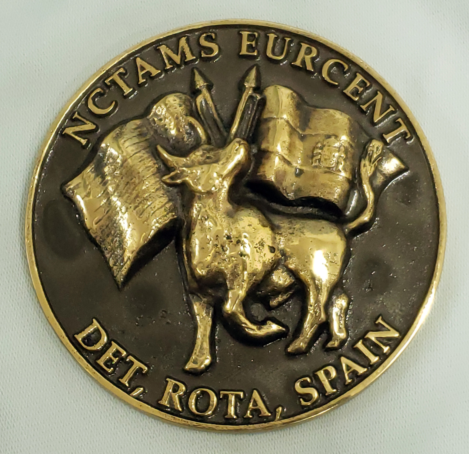 SOLID BRASS US NAVY NCTAMS DETACHMENT ROTA SPAIN CREST INSIGNIA PLAQUE ...