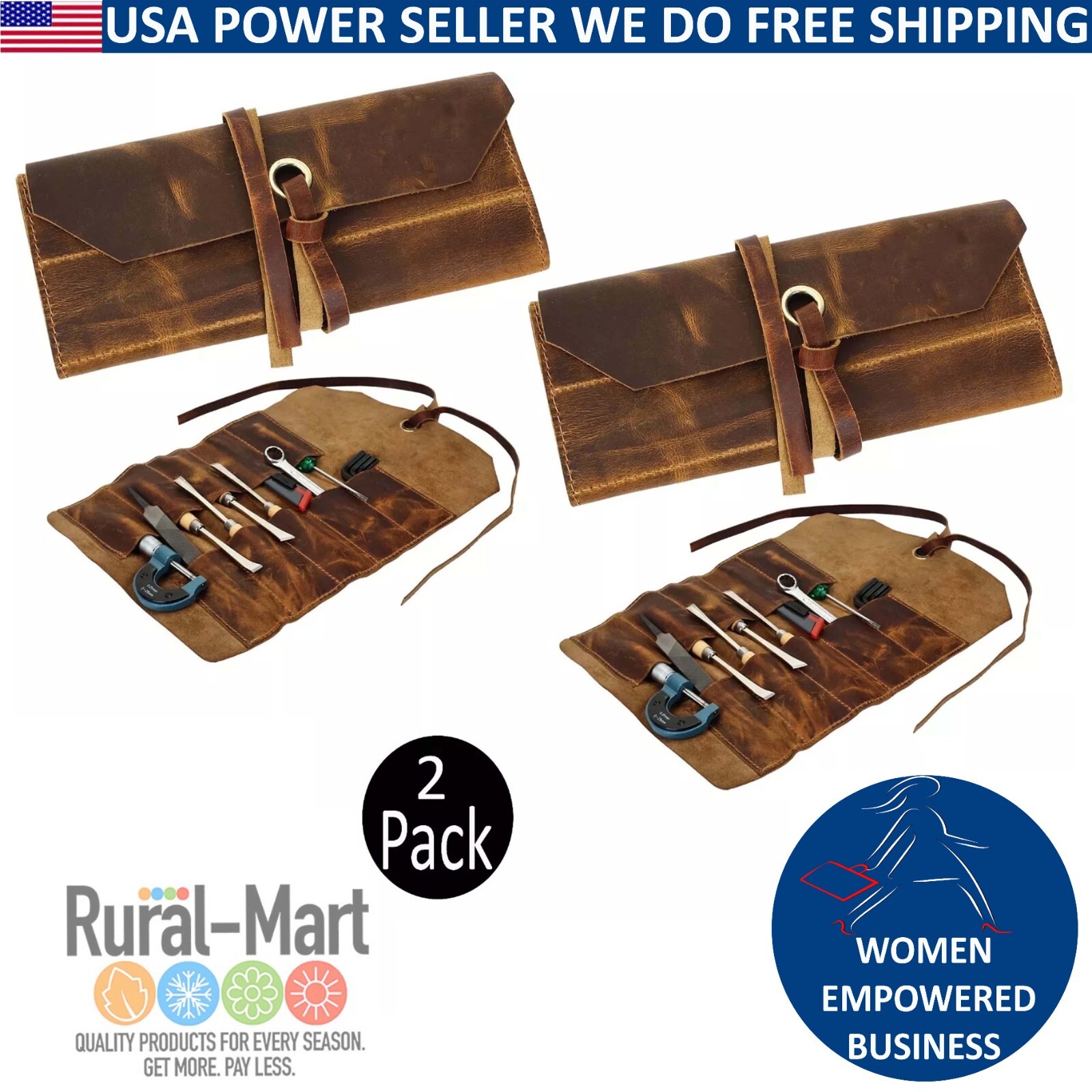 2Pack Leather Tool Roll Up Pouch Chisel Bag 10 Slots Antique Look ...
