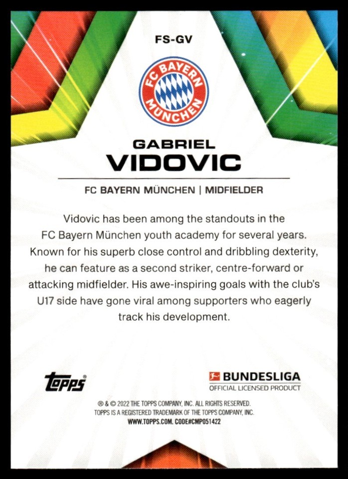 2021 Topps Bundesliga Future Stars Soccer Card Gabriel Vidovic RC #FSGV ...