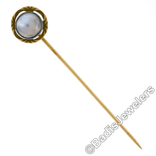 Antique Art Nouveau 14k Yellow Gold Round Bezel Blue Moonstone Etched ...