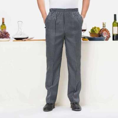 Chef Pants Cook Kitchen Trousers Catering Work Baggy Elastic Waist ...