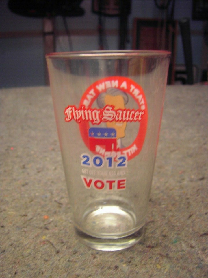 Flying Saucer 2012 VOTE START A NEW TAB! MITT ROMNEY 16 oz beer glass ...
