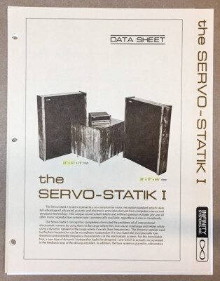 Infinity Servo-Statik I / 1 Speaker 2 pg Dealer Spec Sheet *Original ...