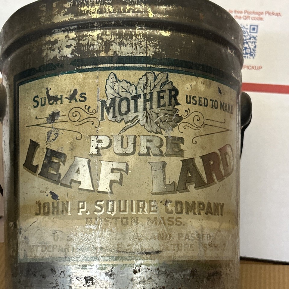 Pure Leaf Lard advertising tin PAIL can bucket John P Squire Boston ...