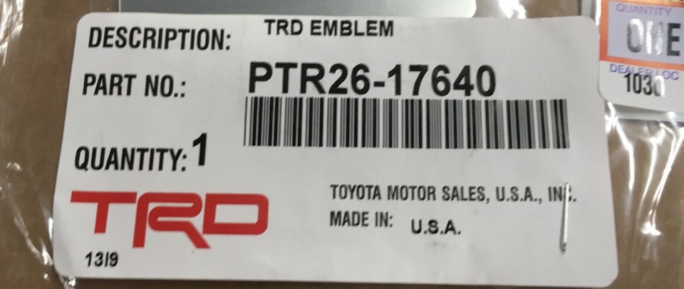 OEM TRD LOGO EMBLEM TOYOTA RACING DEVELOPMENT PTR26-17640 | eBay