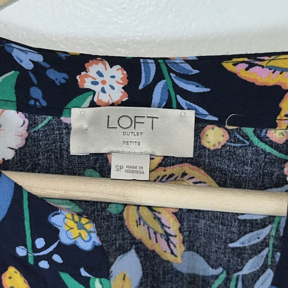 Loft Outlet Petite Small Floral Shirt Dress With Waist Tie Navy Floral ...