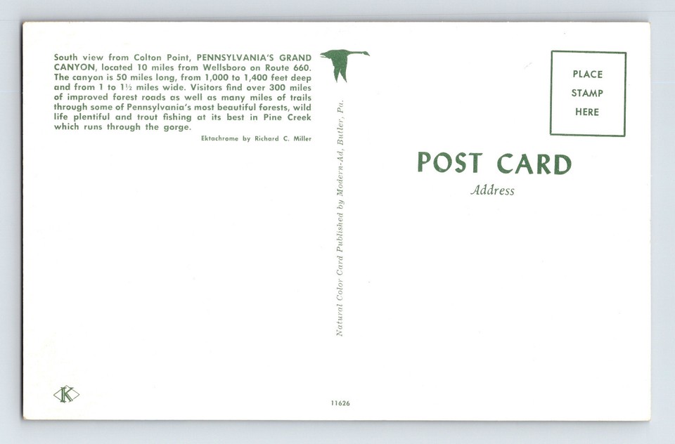 Postcard Pennsylvania Wellsboro PA Grand Canyon Colton Point 1960s ...
