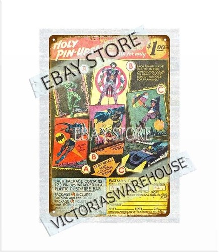 1960s BATMAN PIN-UPS comic ads metal tin sign room auto garage ...