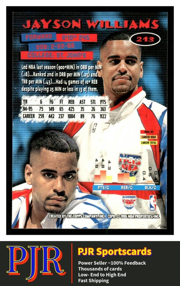 1995-96 Stadium Club #213 Jayson Williams New Jersey Nets 35% Off 4+ | eBay