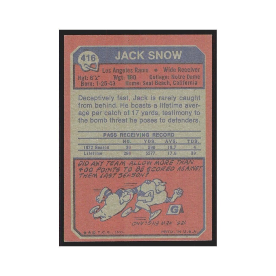 1973 Topps Jack Snow Rams #416 | eBay