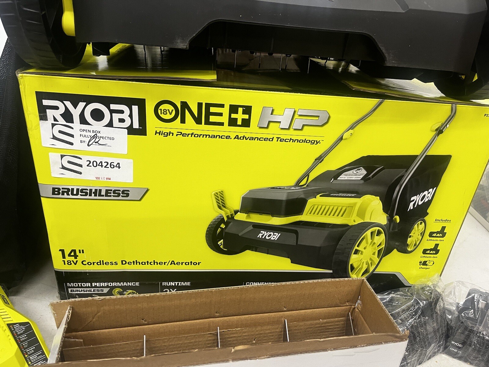 RYOBI 18V Brushless 14 in. Cordless Dethatcher/Aerator w (2) 4.0 Ah ...