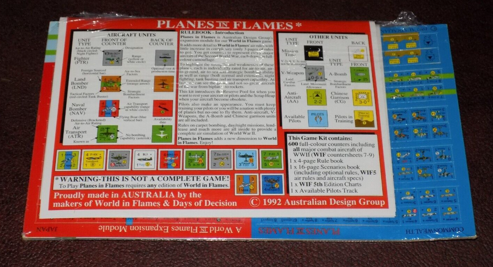 Planes In Flames 1992 ADG Games A World in Flames Expansion Module ...