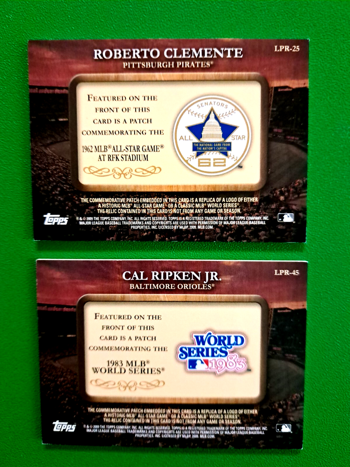 2006 Topps Roberto Clemente & Cal Ripken Commemorative Patches for 1962 ...