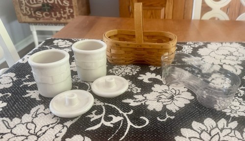 Longaberger Basket Shaker Taker W/2 Condiment Crocks And Plastic ...