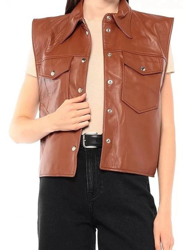 New Women's & Girls Brown Leather Vest. Real Soft Sheepskin Leather ...