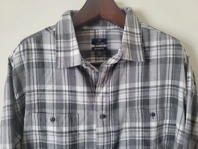 George Classic Fit 3XL Button Down Shirt Men’s Long Sleeve Gray Plaid ...