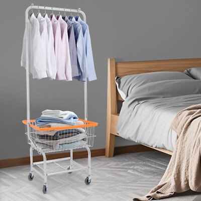 Rolling Laundry Cart Laundry Cart with Hanging Rod Large Capacity ...