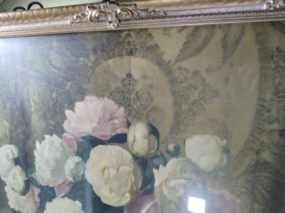 Antique 19th C. Victorian Roses in Vase Still Life Print Gilt Wood ...
