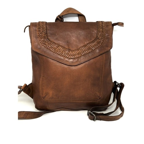 Vilenca Holland Backpack Distressed Leather Woven Trim TK 228 Cognac ...