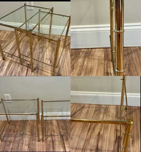 Vintage Side Tables MCM Nesting Faux Bamboo Gold Glass Hollywood ...