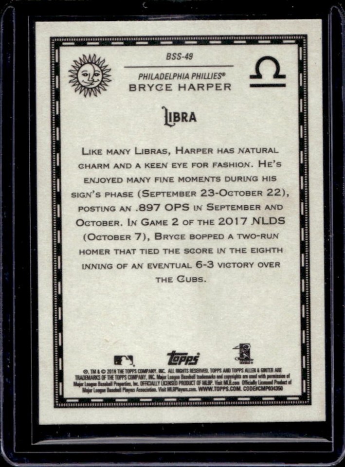 2019 Allen & Ginter Bryce Harper Baseball Star Signs #BSS-49 Phillies ...