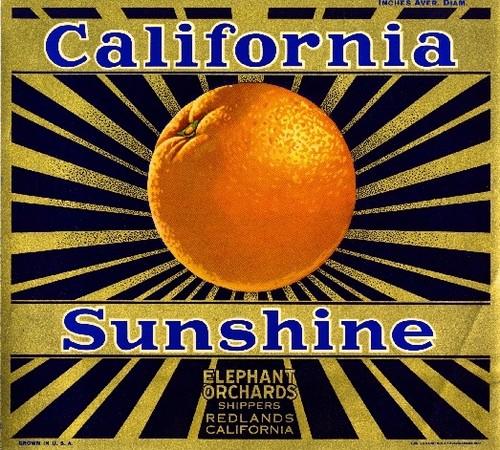 Redlands California Sunshine Orange Citrus Fruit Crate Label Art Print ...