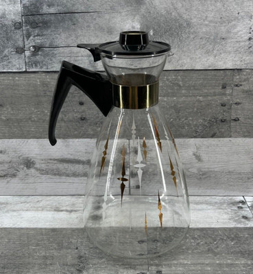 Pyrex Coffee Pot Carafe Vintage Gold White Brown Diamond Pattern 0787 ...