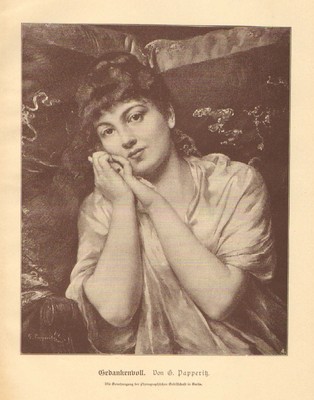 Pretty German Girl, Portrait, Thoughtfully, 1891 German Antique Art ...