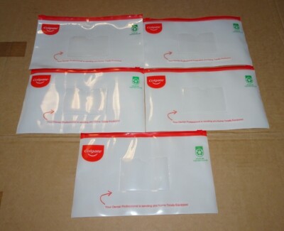 5 x Colgate White Plastic Zipped Bag - Stationary, Costmetic w Name ...