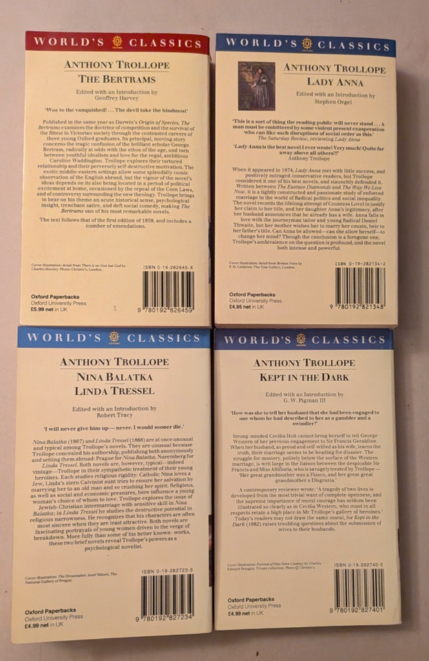 ANTHONY TROLLOPE Four Different Titles WORLD'S CLASSICS Paperbacks ...