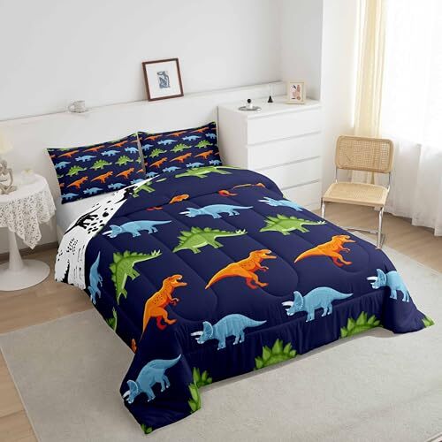 Cartoon Dinosaur Bedding Set Dark Blue Dinosaur Comforter Set Full ...