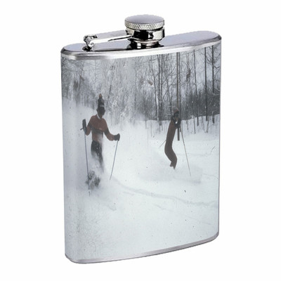 Vintage Skiing Skier Skis D27 Flask 8oz Stainless Steel Hip Drinking ...