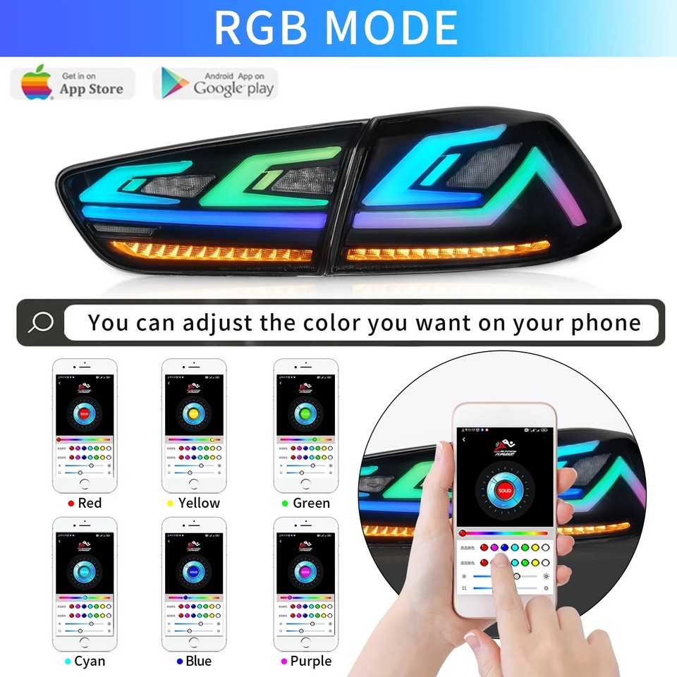 2X LED RGB Tail Lights Animation Rear Lamp for Mitsubishi Lancer EVO X ...