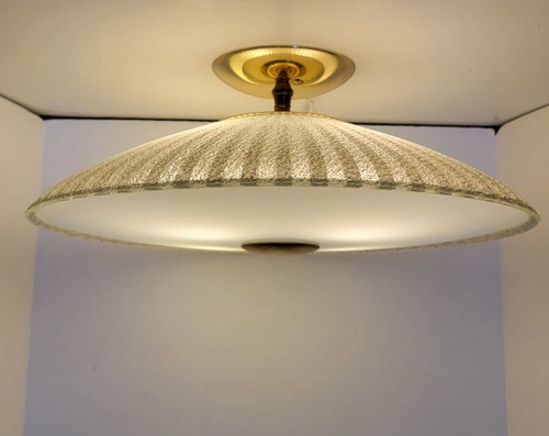 Vtg Mid Century Modern MOE LIGHT Atomic Ceiling Glass Saucer Starburst ...