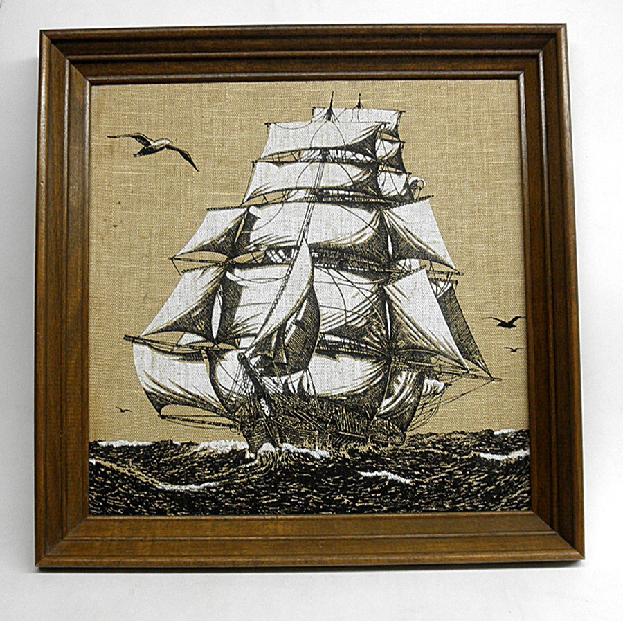 Vintage Clipper Ship Framed Picture Kay Dee Hand Prints Duo Tone ...