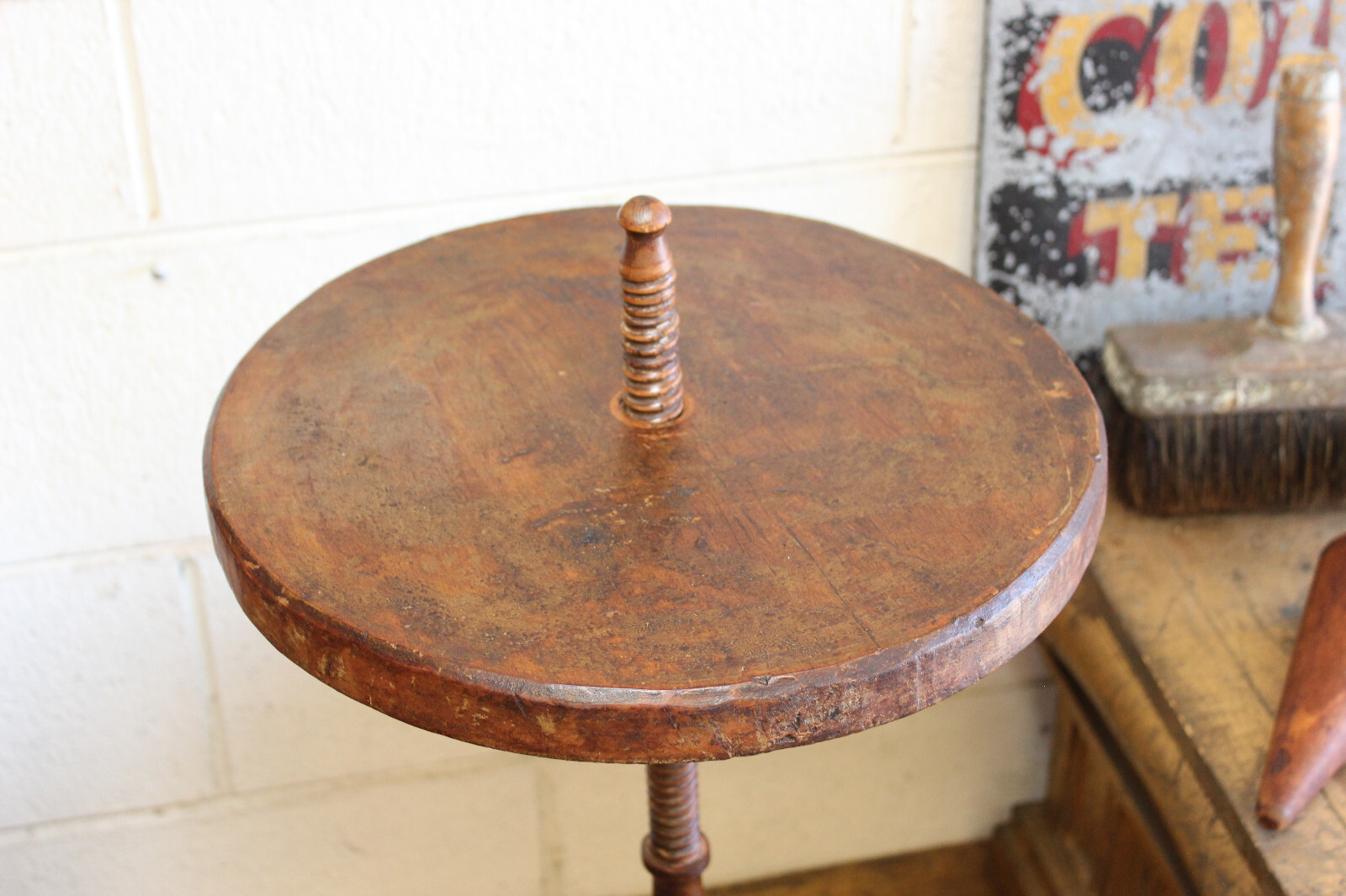 c.1700s Antique Primitive Candle Table Night Stand Bedside Wooden ...